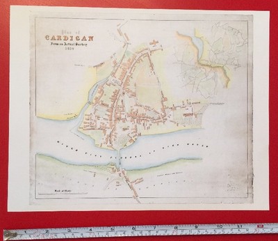 Old Antique colour map Cardigan, Wales: 1800's, 1834: 12" x 9" John ...