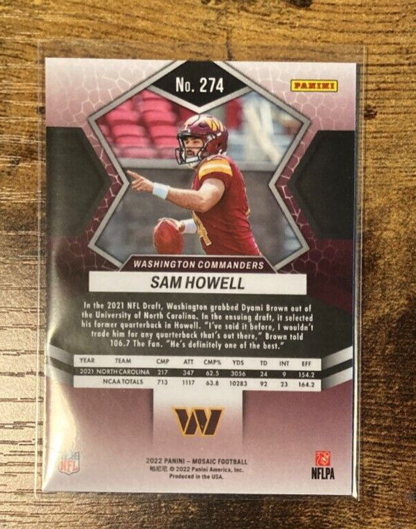 Sam Howell NFL Debut 2022 Mosaic Rookie Card RC Washington Commanders ...