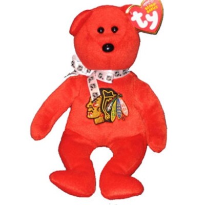 Ty Beanie Baby ️ STANLEY THE RED CHICAGO BLACK HAWKS BEAR 8.5" PLUSH ...