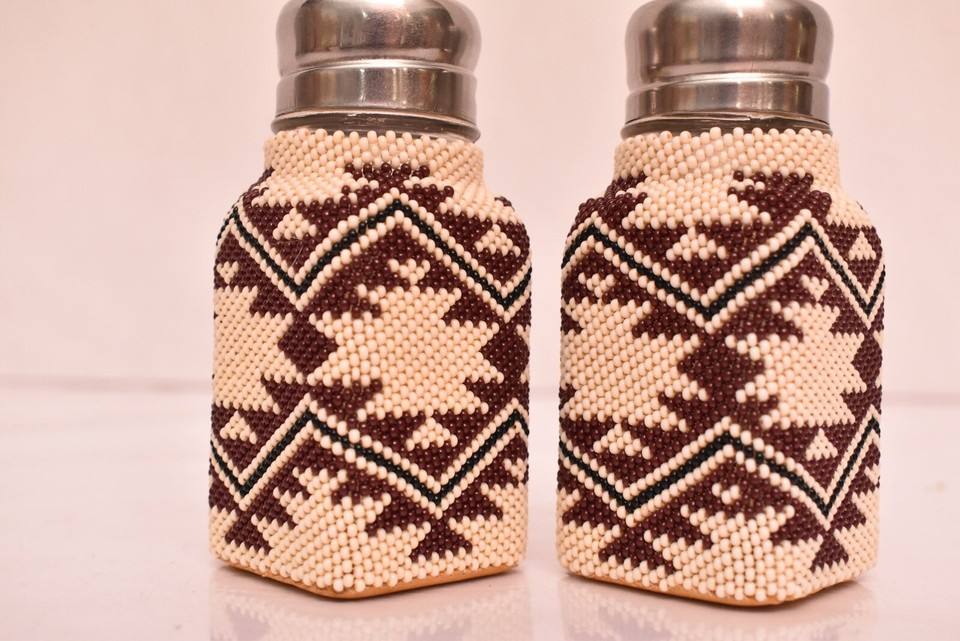 Vintage Paiute Indian Fully Beaded Salt Pepper Shaker Bottle Geometric ...