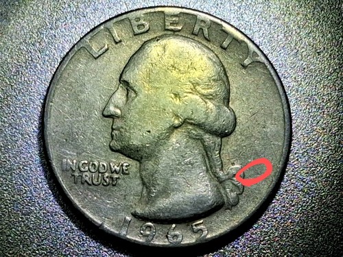 1965 Washington Quarter No Mint Mark Rim Letters Filled A Errors Cud on ...