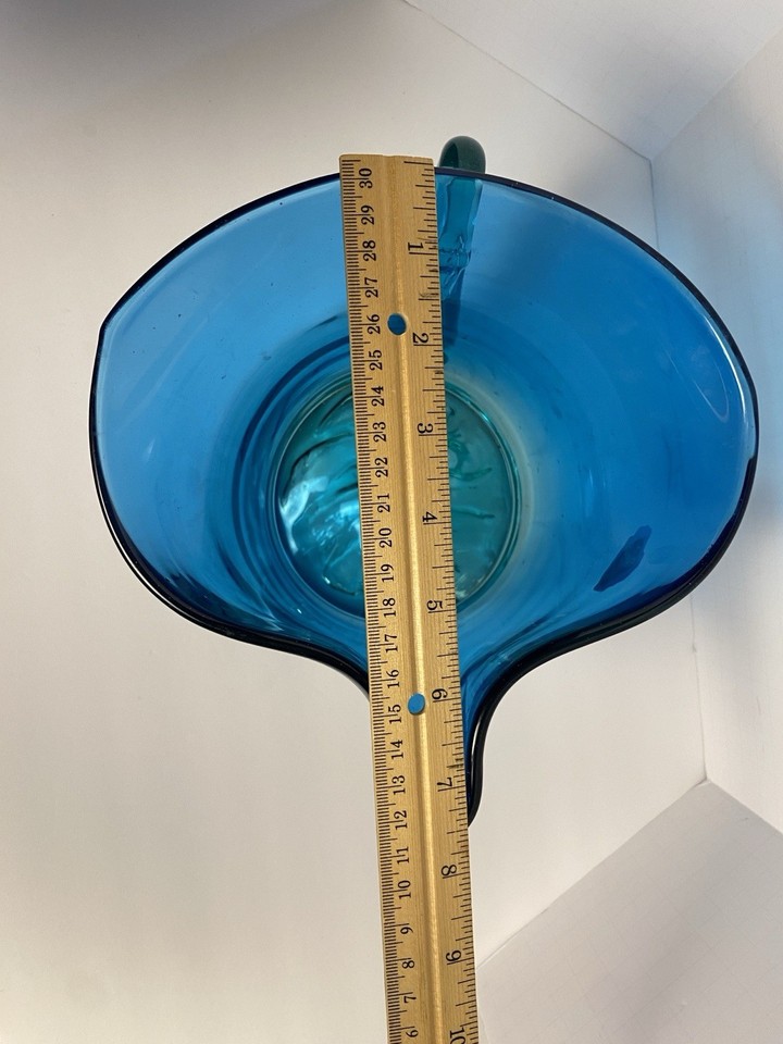 VTG 1982 Blenko Big Sky Blue Green Mountains Don Shepherd Pitcher w ...