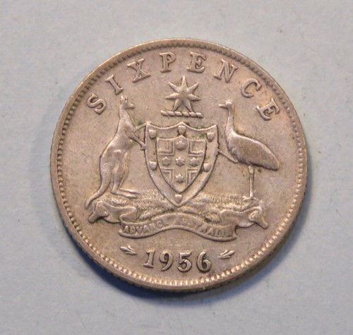 1956 Australia Sixpence Silver Coin Queen Elizabeth 6 Pence Kangaroo ...