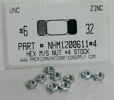 #6-32 SMALL PATTERN HEX MACHINE SCREW NUTS STEEL ZINC 1/4 HEX x 3/32 TH ...