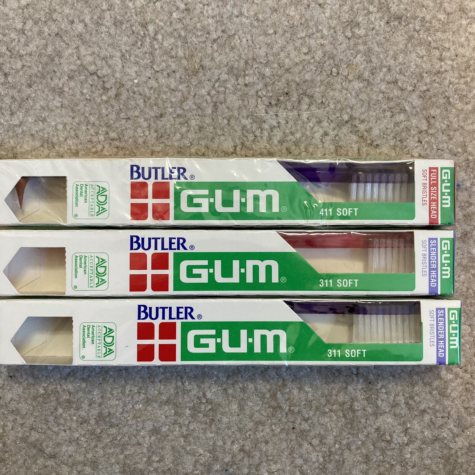 Lot Of 3 VINTAGE Butler GUM ToothBrushes #411 and #311 soft bristles ...