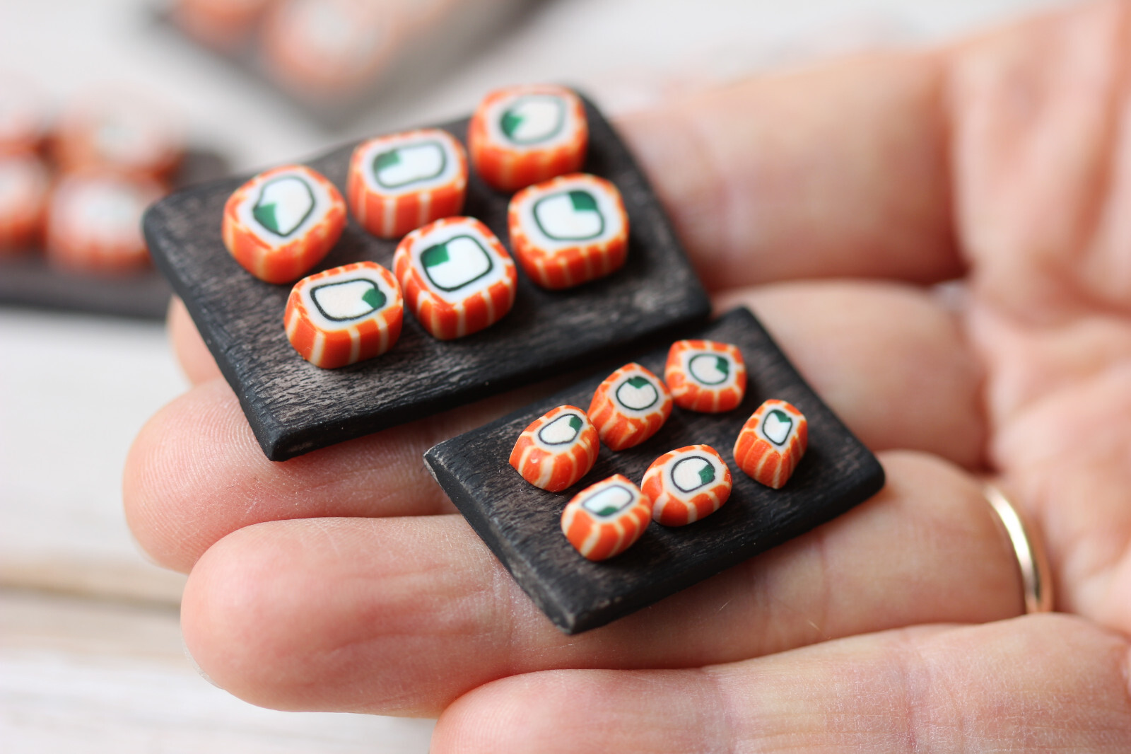 Miniature Sushi 1:12 1:6 Scale Dollhouse Food 6 Pcs on a wooden board ...
