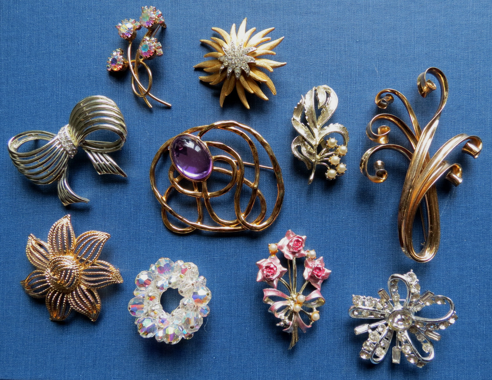 10 BEAUTIFUL VINTAGE FASHION PINS BROCH - COSTUME JEW… - Gem