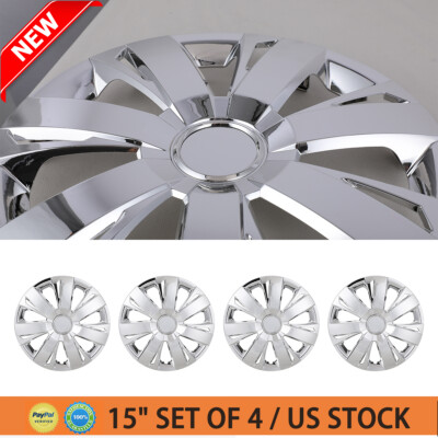15" Set of 4 Chrome Wheel Covers Snap On Full Hub Caps fit R15 Tire ...