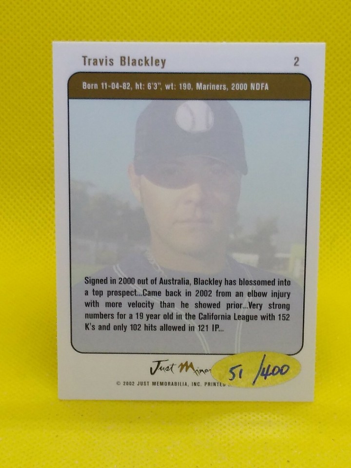 Travis Blackley 2002 Just Minors Justifiable ROOKIE AUTOGRAPH #2 ...