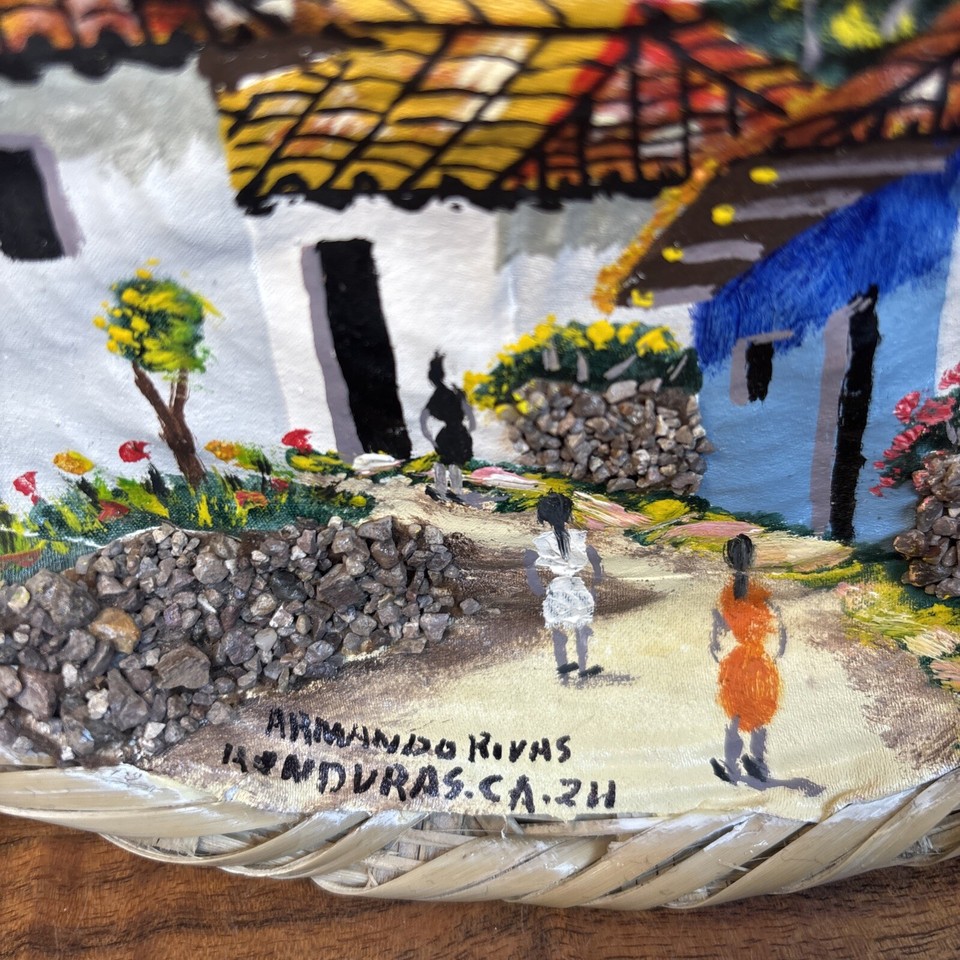 Hand Made Painted Canvas-Round Basket 7.5” Mixed Media Art, Armando Rivas H. | eBay