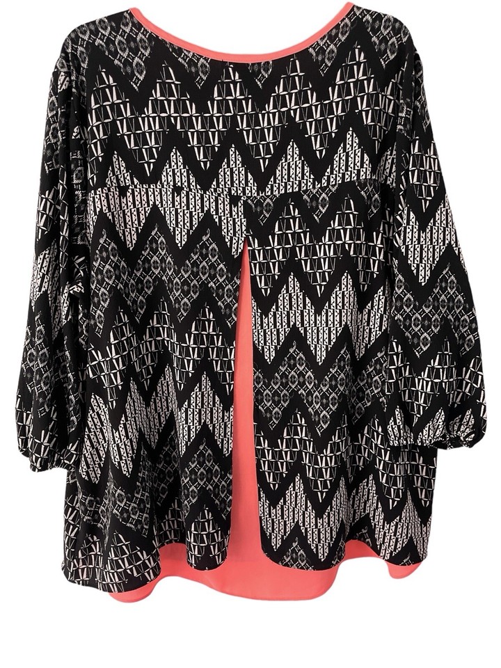 Moa Moa Top Womens 3X Chevron Print V Neck Elastic 3/4 Sleeves Split ...