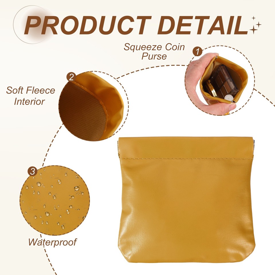 2Pcs Squeeze Coin Purse Pouch, Small Leather Change Purse, Yellow ...