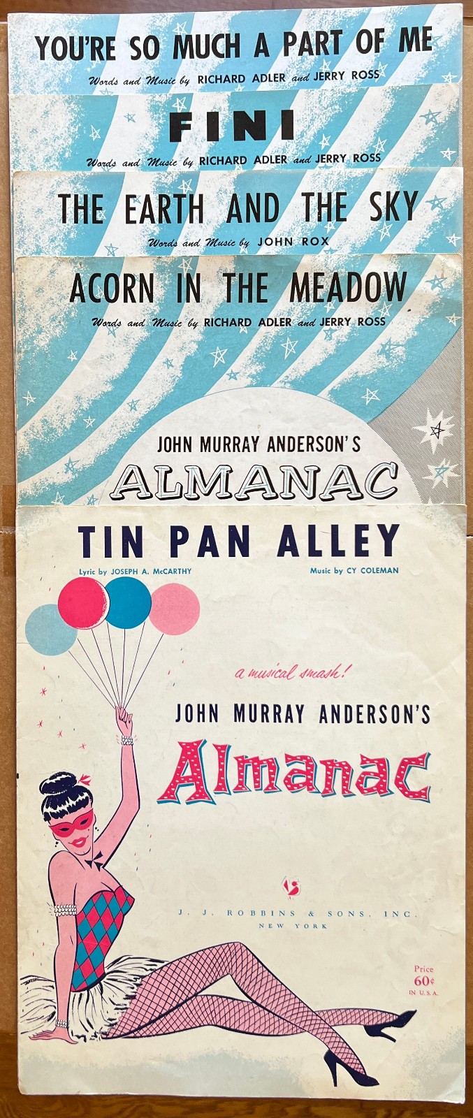 5 1953 ADLER & ROSS BROADWAY MUSICAL sheet music JOHN MURRAY ANDERSON'S ...