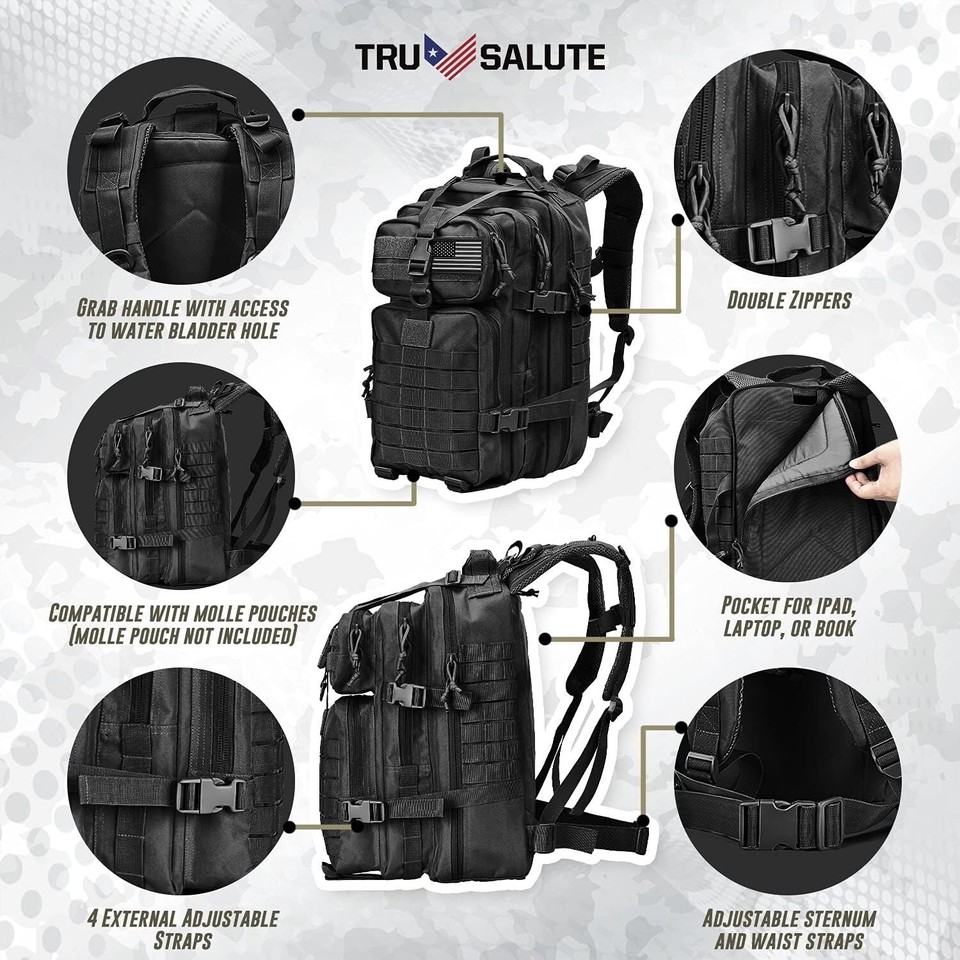 45L Military Tactical Backpack Large Army Men 3 Day Assault Pack Molle ...