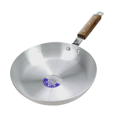 Chef's Skillet Curry Pan Aluminium Frying Fry Pan with Wooden Handle ...