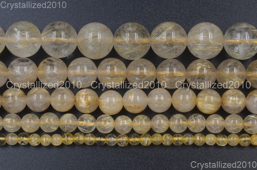 Natural Golden Rutilated Quartz Gemstone Round Beads 4mm 6mm 8mm 10mm ...