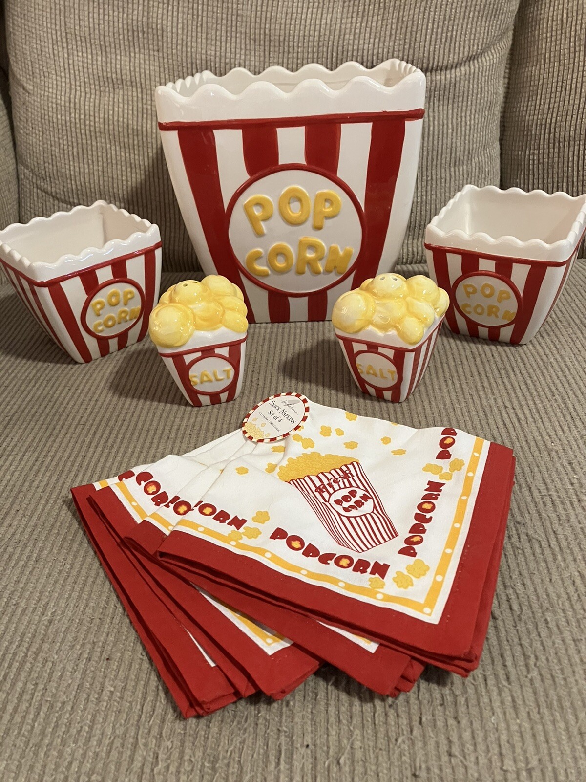 Retro Ceramic Popcorn Bucket Set 8” W/ 4” Bowls, Salt Shakers, And ...