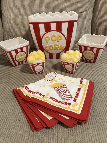 Retro Ceramic Popcorn Bucket Set 8” W/ 4” Bowls, Salt Shakers, And ...