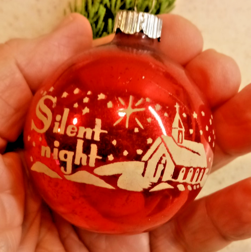 1950's Shiny Brite Mercury Glass Silent Night w Church Stenicl ...