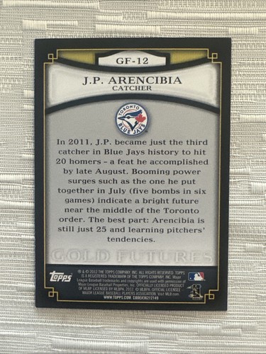 2012 Topps Gold Futures J.P. Arencibia #GF-12 Toronto Blue Jays | eBay