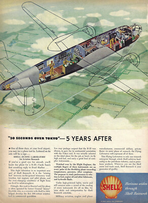 Shell Oil airplane "30 seconds over Tokyo-5 years later" 1947 Print Ad ...