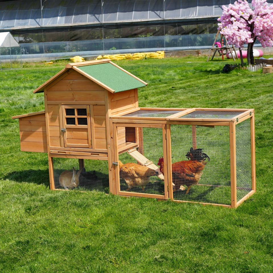 80" Chicken Coop Wooden Poultry Cage Hen Hutch Pet House Outdoor w/Nest ...