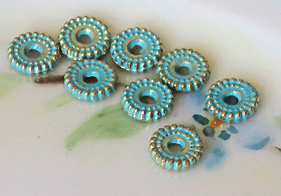 Spacer Beads, Brass Patina Wheel Medallion Disc Circle Spacers Blue 6mm ...