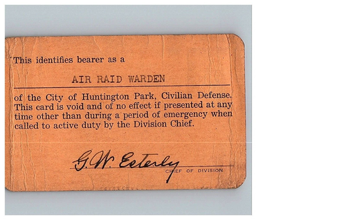 Air Raid Warden Chief Division ID Card Vintage Huntington Park CA | eBay