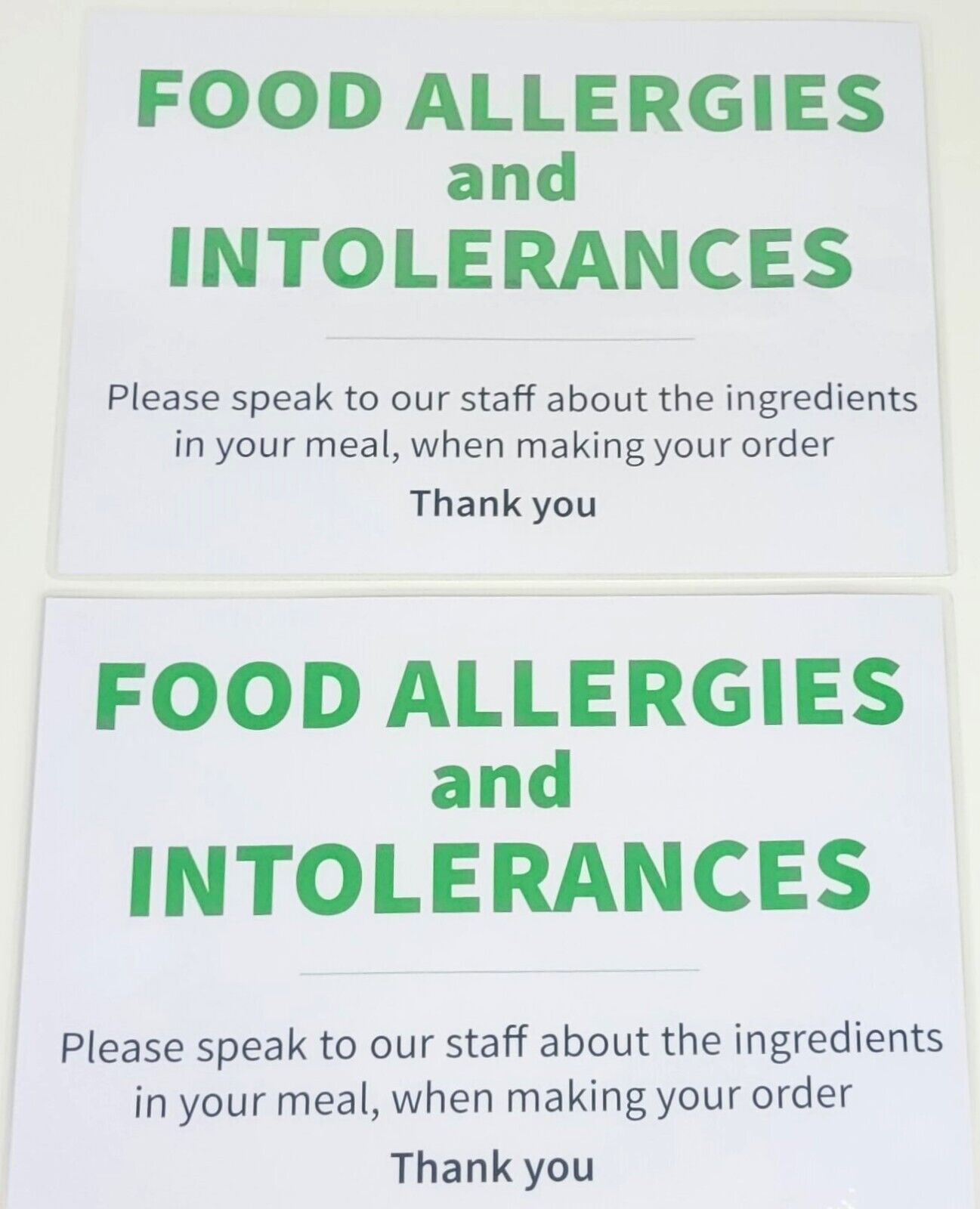 Food Allergies Intolerance Sign Poster X 2 Laminated Safer Food Better ...