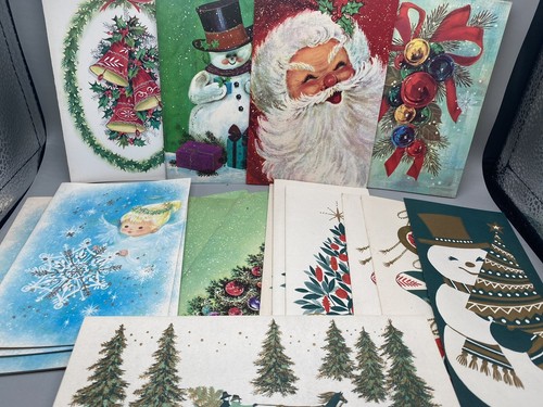 Vintage Christmas Cards No Envelopes Unsigned Lot Santa Snowman Angels ...