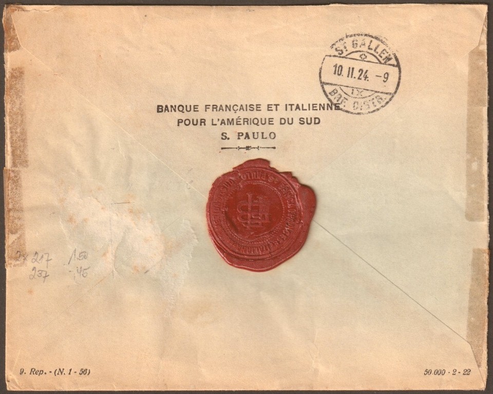 F-EX48640 BRAZIL BRASIL 1924 REG SAO PAULO COVER TO SWITZERLAND GREAT ...