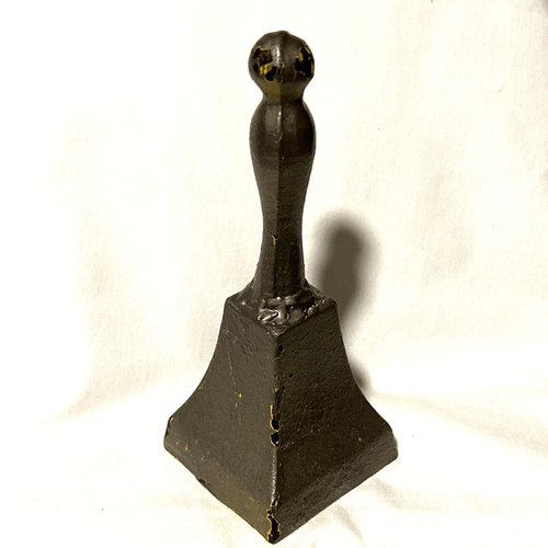 Hand Bell 6 1/2" Solid Cast Iron Ringer Painted Gray Yellow | eBay