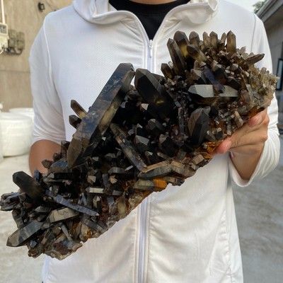 9.9lb Natural Black Smoky Quartz Crystal Cluster Raw Mineral Specimen ...