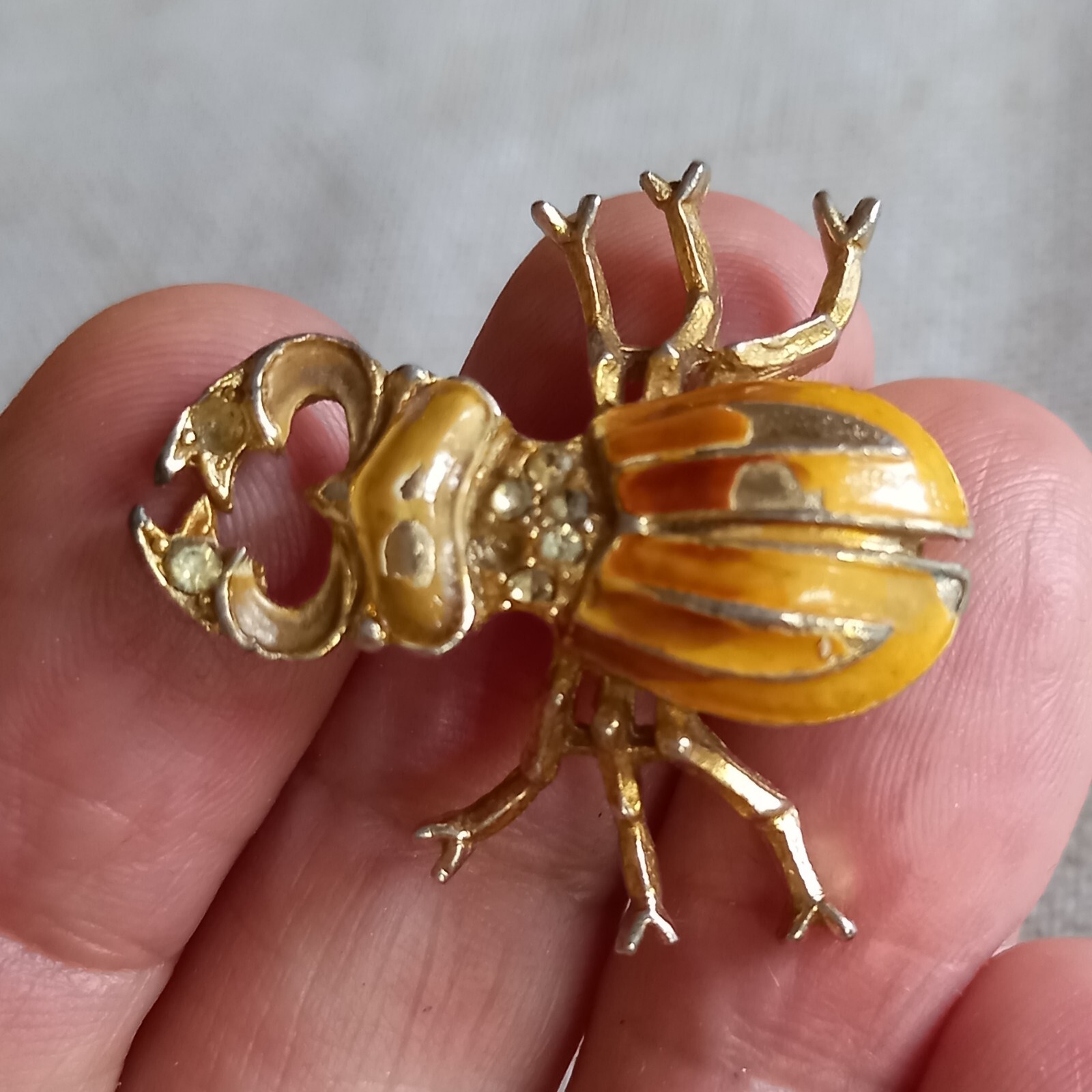 Antique Vintage Stag Beetle Bug Brooch Pin - Gem