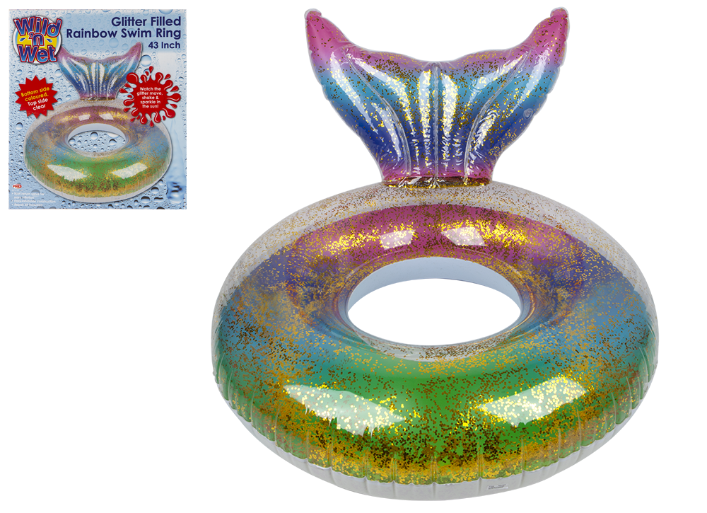 INFLATABLE GLITTER SWIMMING RINGS Pool Water Floats Kids Beach Ring ...