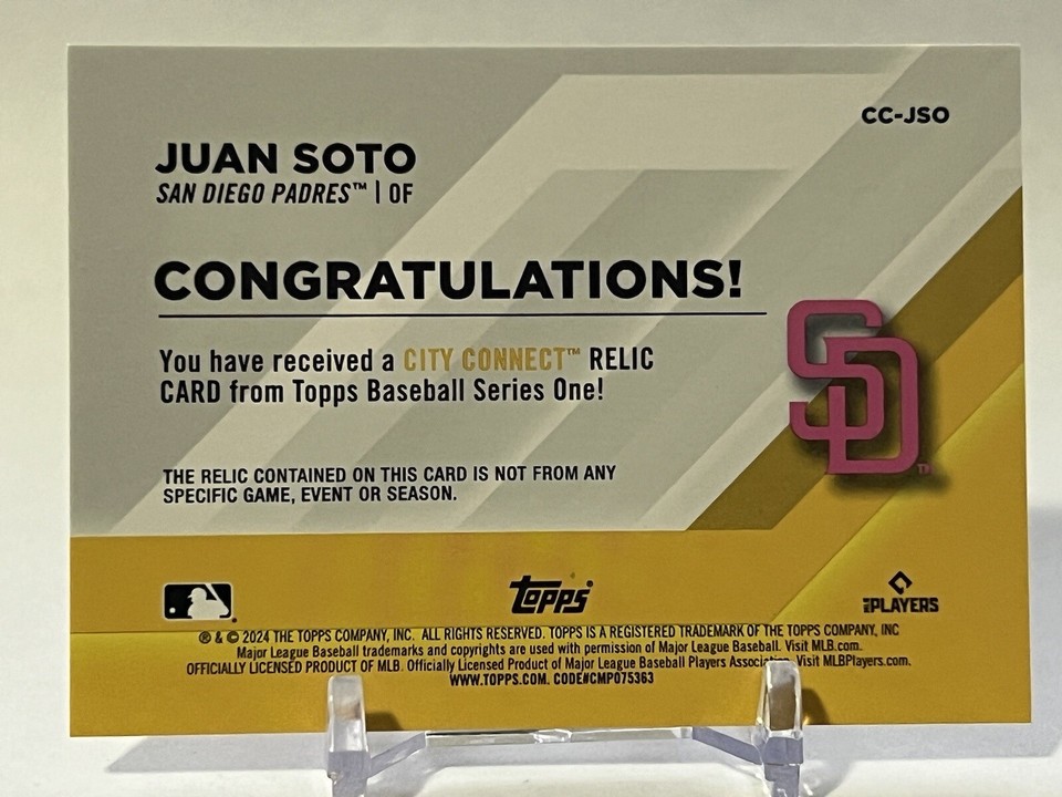 2024 Topps Series 1 #CC-JSO Juan Soto City Connect Relic San Diego ...