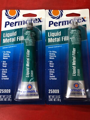 (2) NEW PERMATEX 25909 LIQUID METAL FILLER METAL REPAIR COMPOUND 3.5oz ...