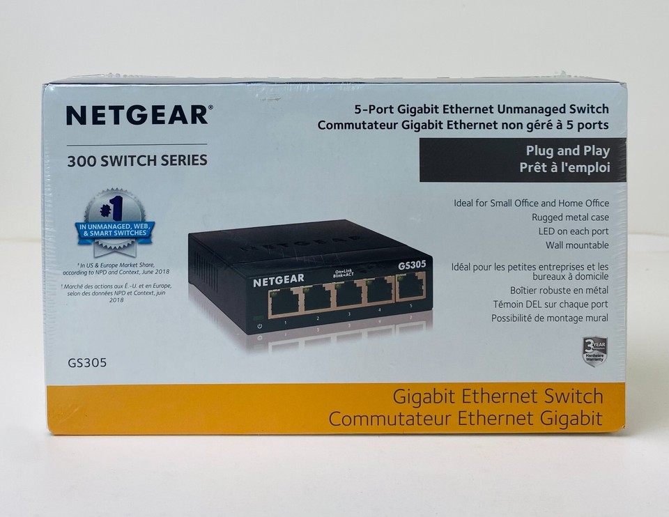 NETGEAR 5-Port Gigabit Ethernet Unmanaged Switch (GS305) - NEW SEALED ...