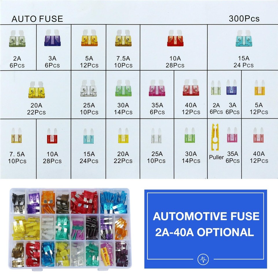 300Pcs Car Fuse Assortment Kit, 160 Mini Blade Fuses Automotive + 90 ...