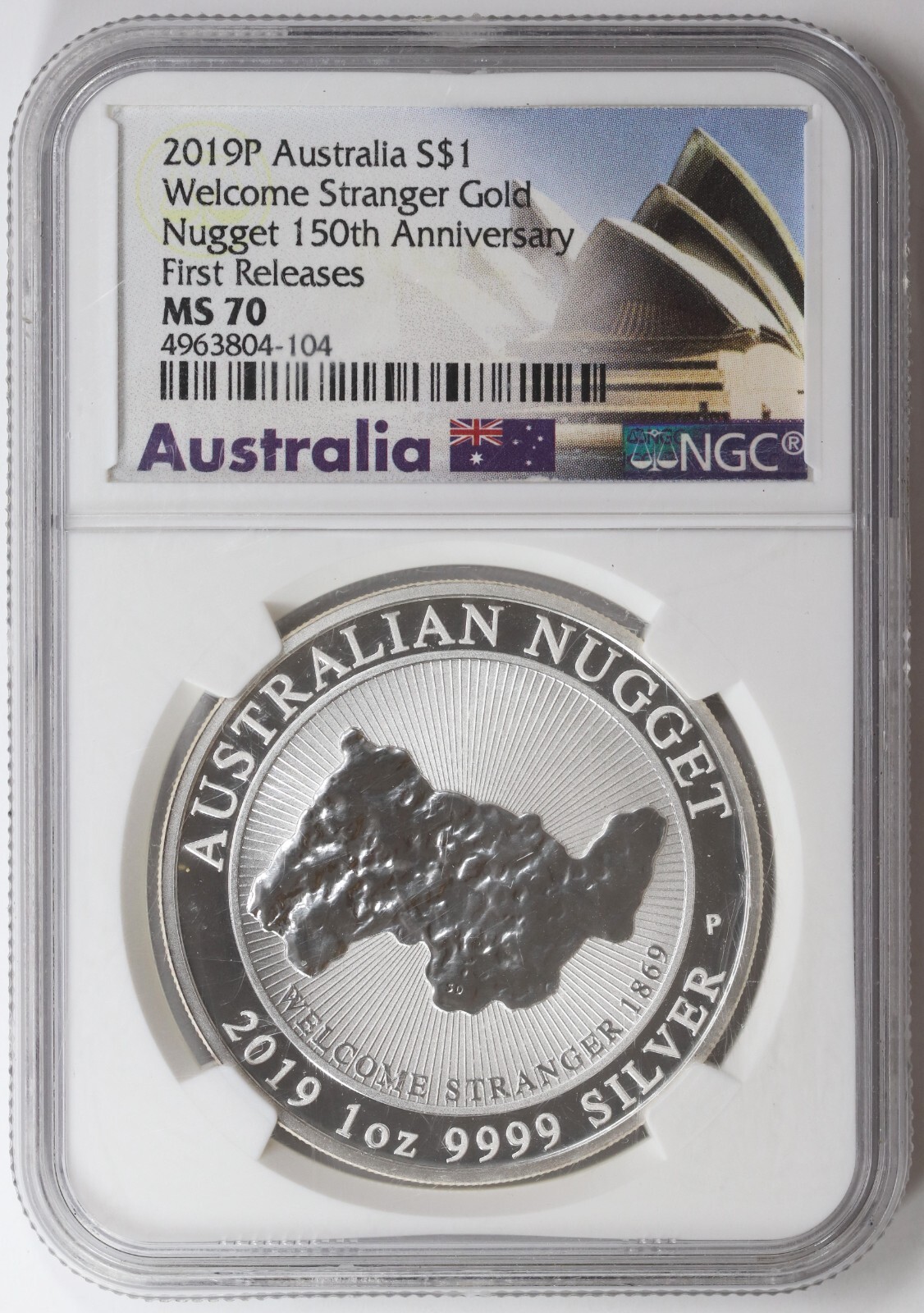 2019-P Australia 1oz Silver Welcome Stranger Gold Nugget NGC MS70 .999 ...