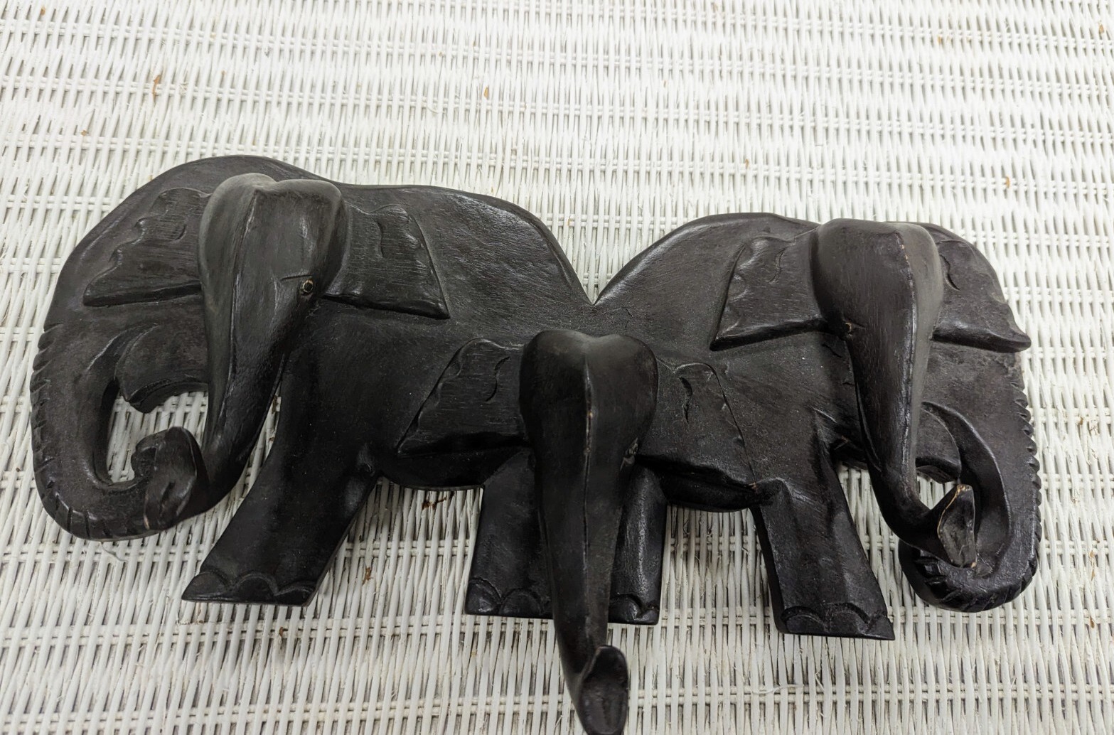 VTG Wood Carved Elephants Wall Mount Clothing 3Hook Coat Rack Hall ...