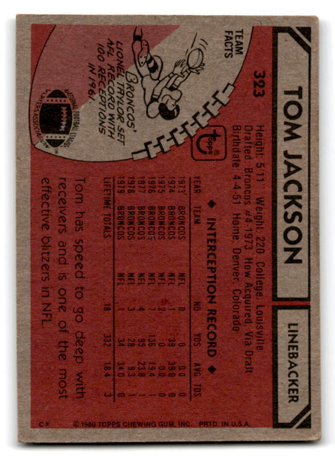 1980 Topps # 323 Tom Jackson | eBay