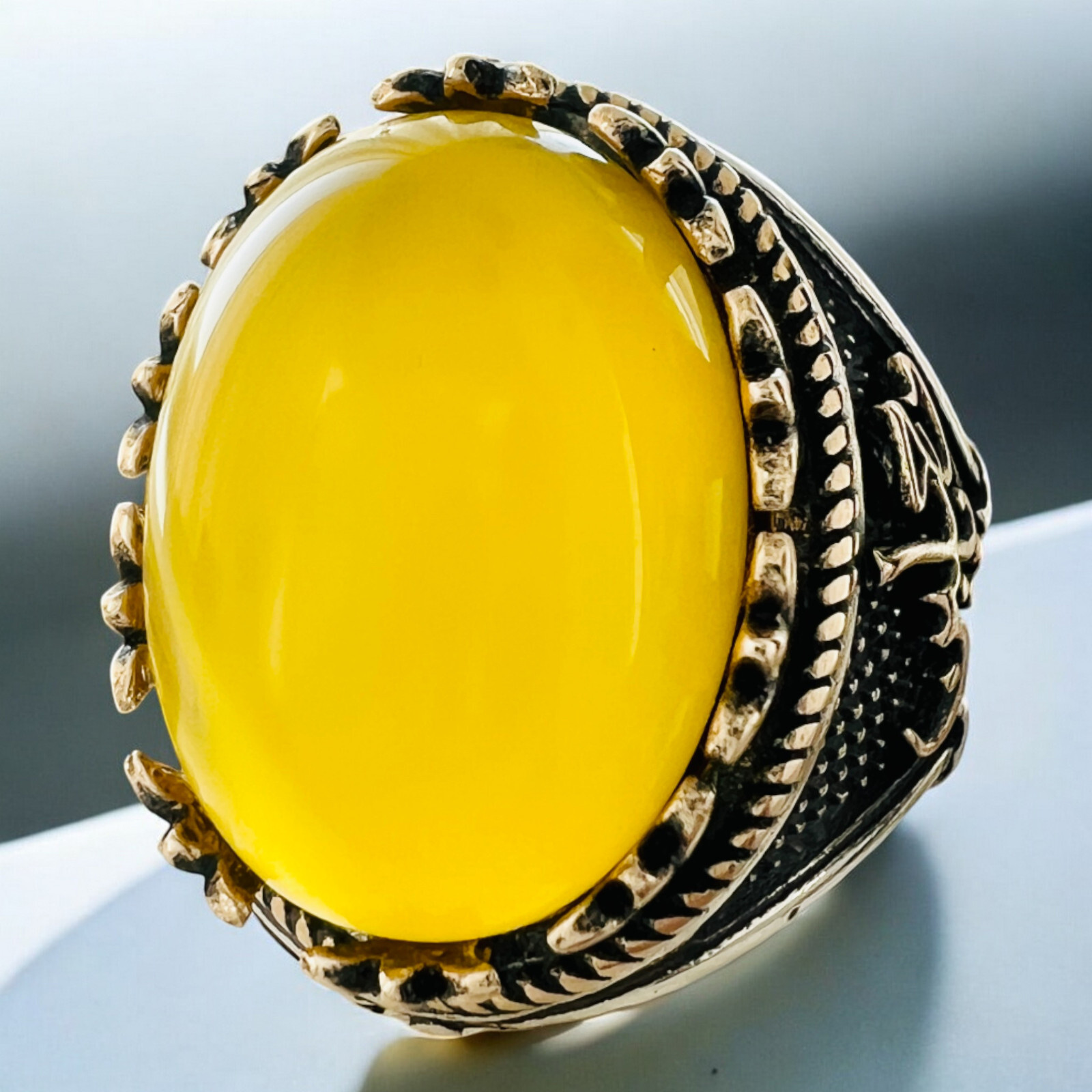 Shia Ahlulbeyt Islamic Ya Ali Ya Hussein Natural Yellow Agate Silver ...
