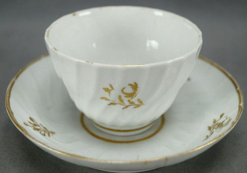 Early British Porcelain Gold Floral Sprays Fluted Tea Bowl & Saucer 1795-1805 B | eBay