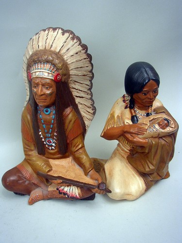 Plaster Indian Chief & Indian Woman Figures | eBay