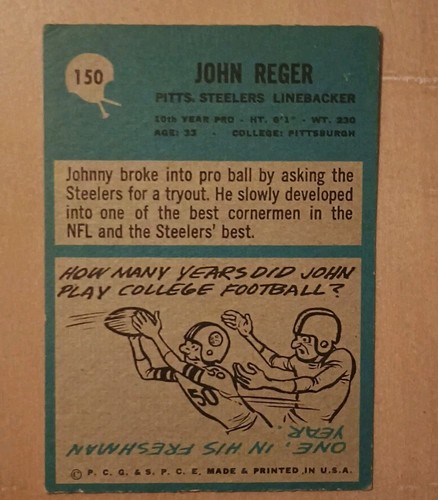1964 Philadelphia Football- #150 John Reger | eBay