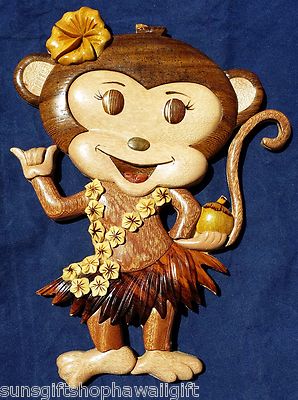 M Hawaiian Monkey Hula Girl Hang Loose Dancing Handcrafted Wood Art ...