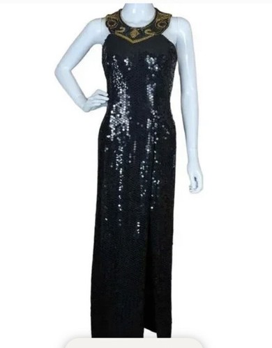 Vintage Robert Anthony Formal Prom Dress Black And Gold Sequins Size 4 ...