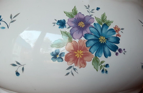 Provincial Bouquet Stoneware Casserole Dish 9" Across Lidded Oven 1987 ...