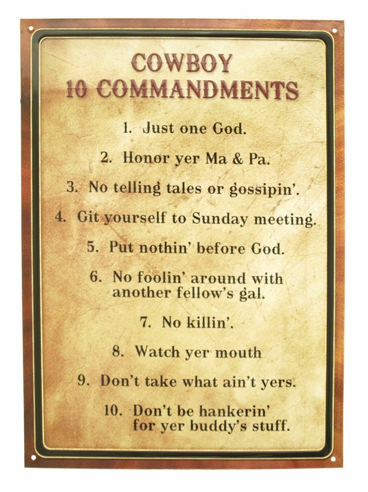 12"x 17" Tin Metal Sign Cowboys 10 Commandments Southern Redneck ...